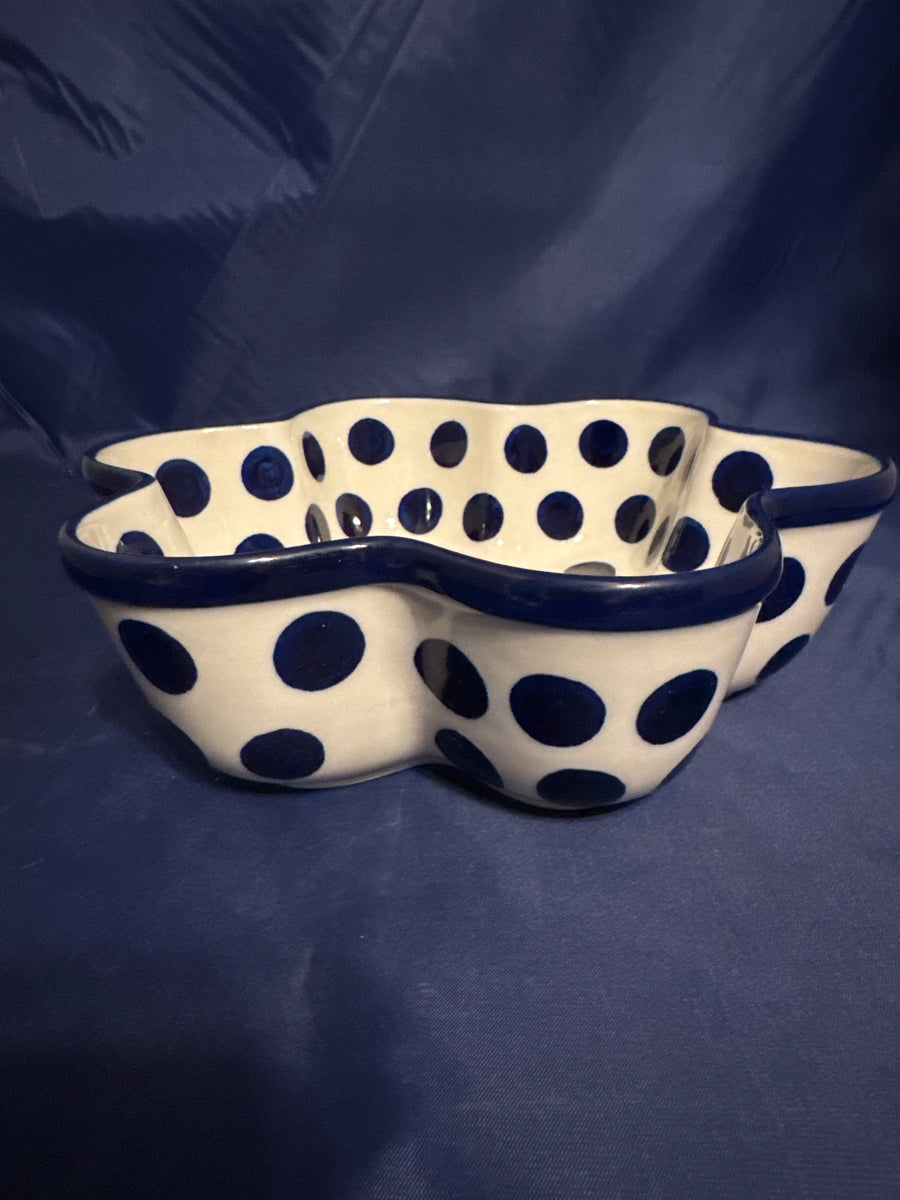 Large Blue Dot Pedal Bowl - Shape: D20 - Pattern: Large Blue Dot (36X ...