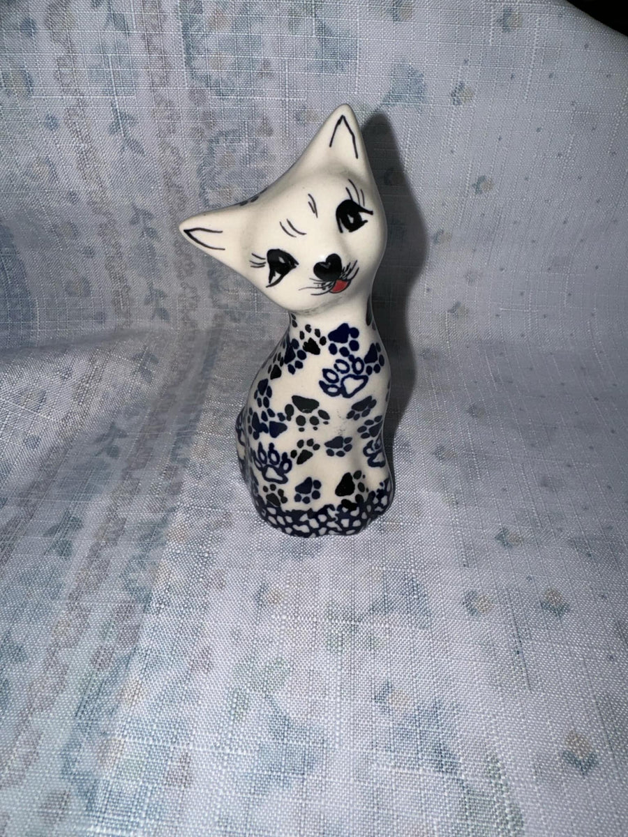 Blue Paw Cat Figurine - Pattern Blue Paw – Polish Pottery Pantry