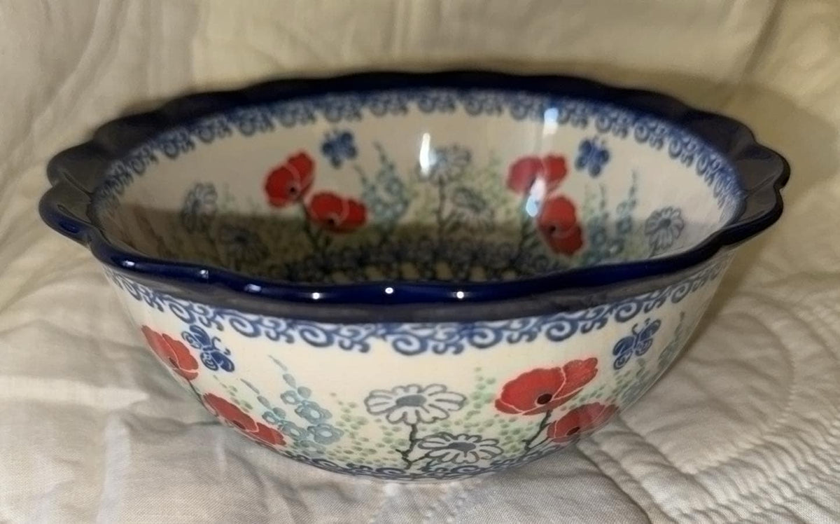 Red Poppy with Butterflies Ruffled Bowl - Shape: 288 - Pattern: Red Po ...
